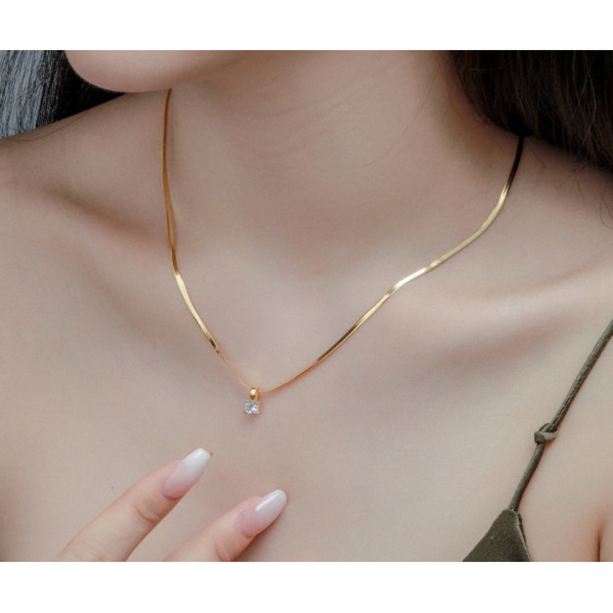 Lantisor herringbone din argint placat cu aur model serpent cu ...