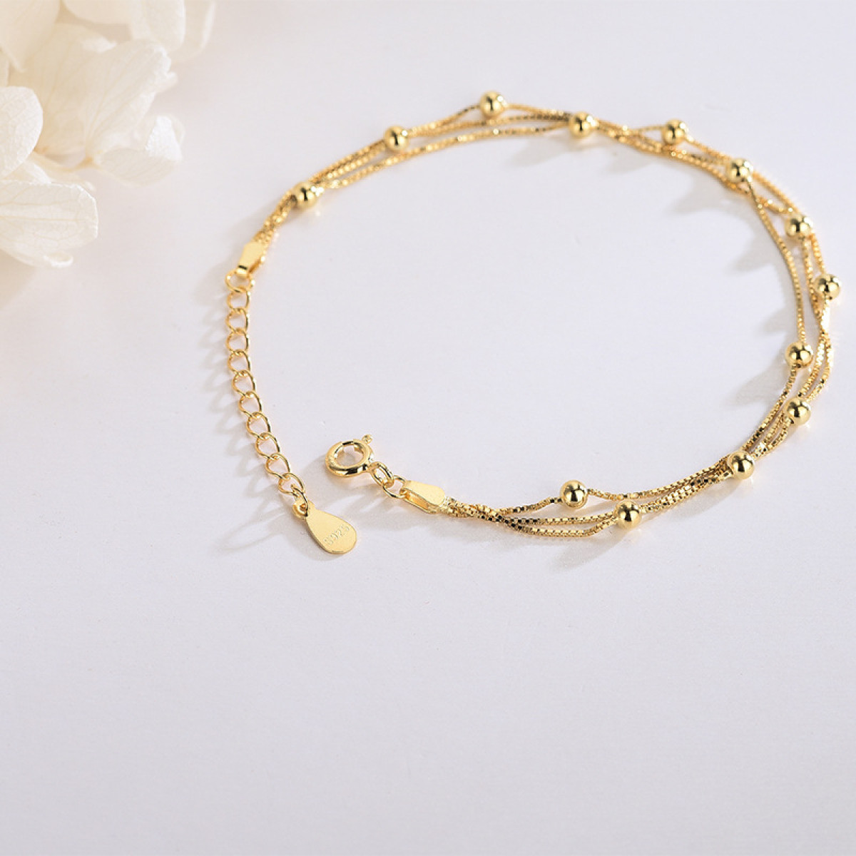 Bratara minimalista din argint cu 3 randuri de lant si bile pentru ...