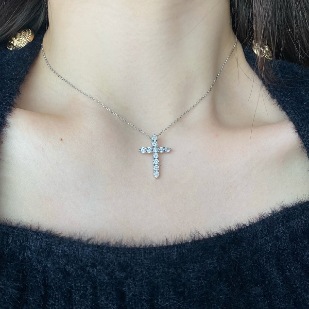 Lantisor cruce argint, dama, argint 925, pandant cruce cu pietre, CROSS ...