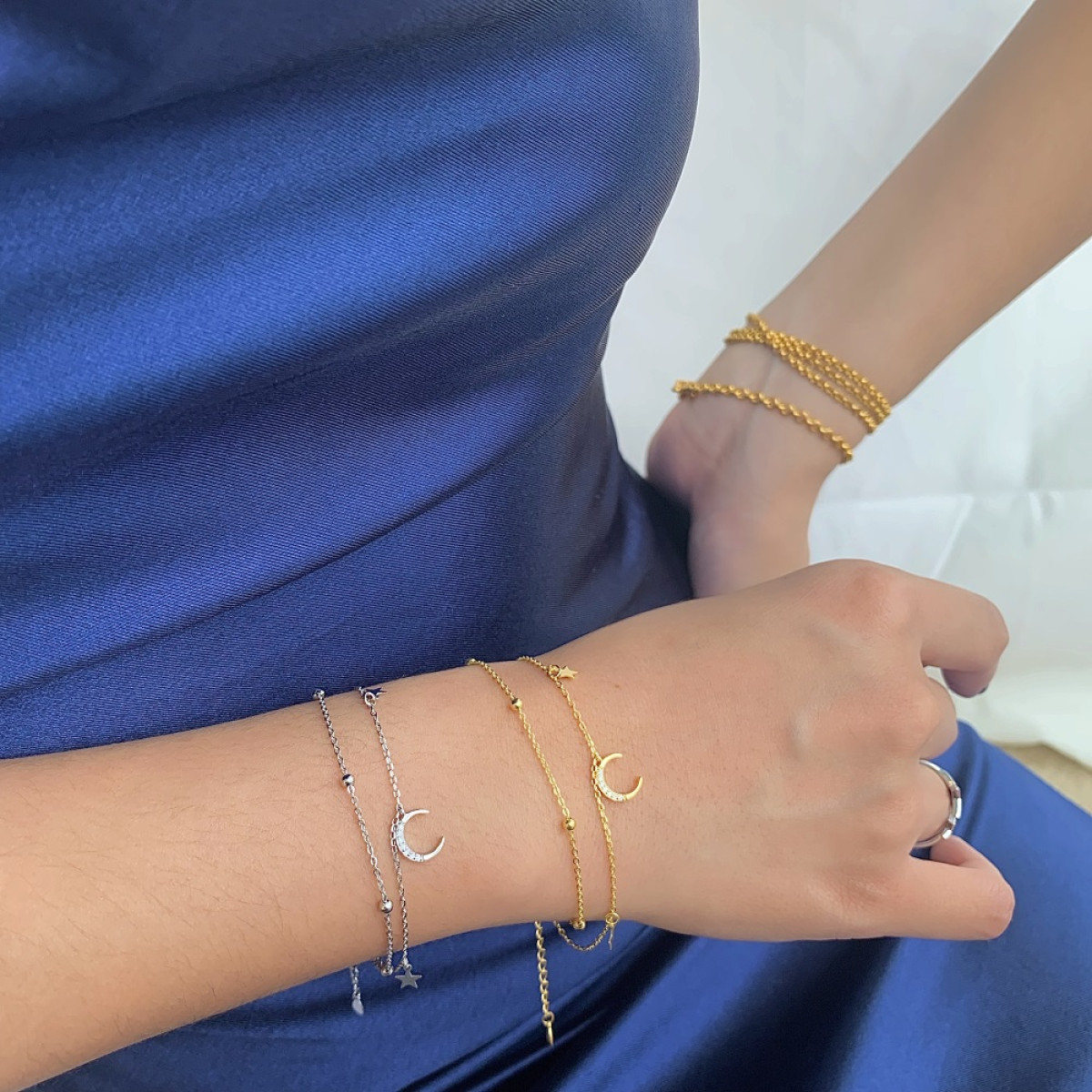 Bratara argint, dama, argint 925, luna si stele, argintiu, 1,69gr - 914